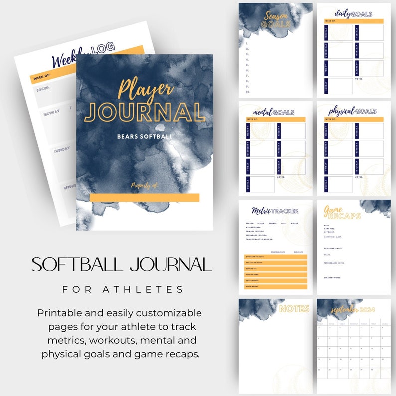 Softball Baseball Sports Athlete Training Journal Planner Pages ...