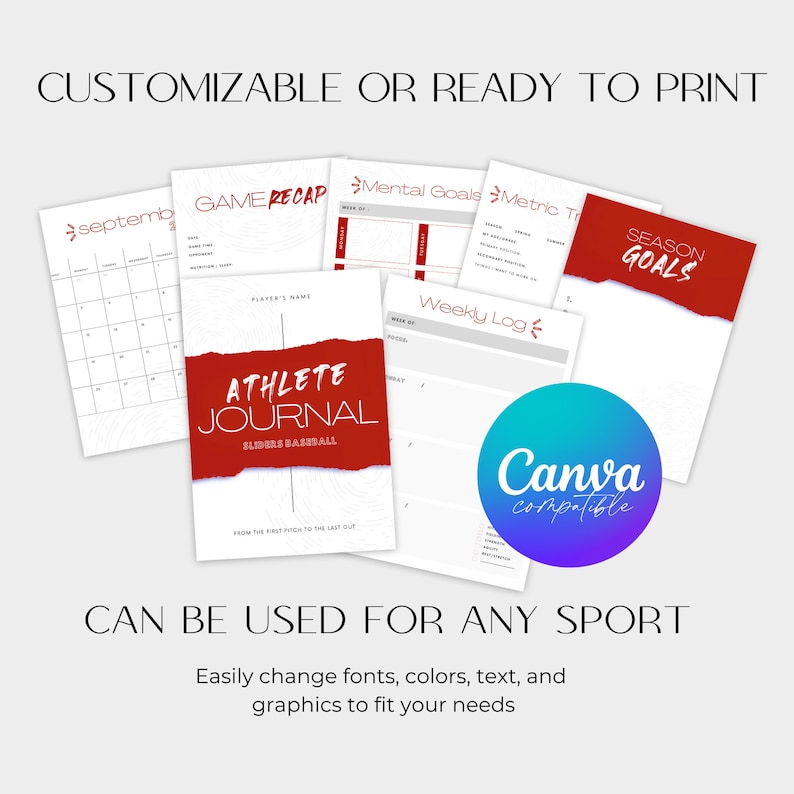 Softball Baseball Sports Athlete Training Journal Planner Pages ...