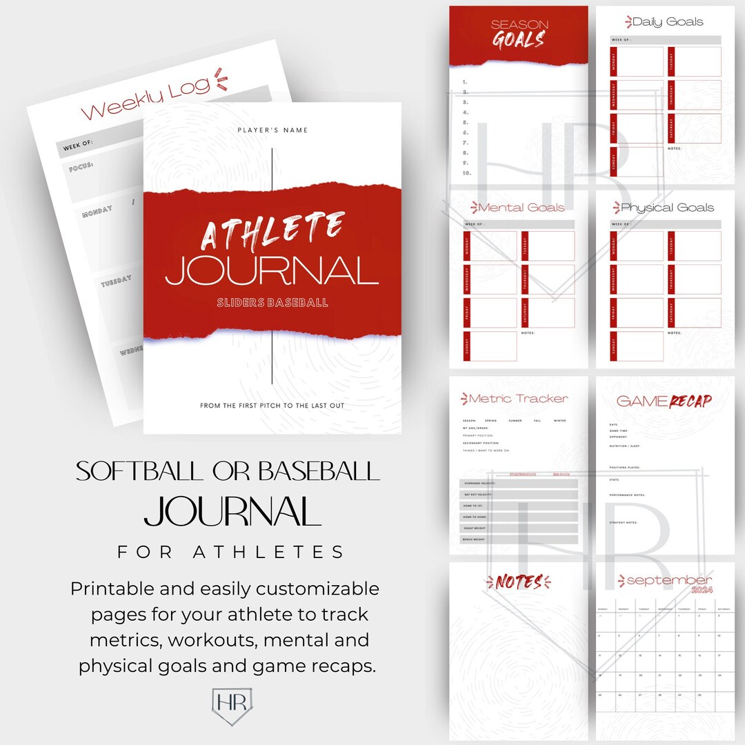 Softball Baseball Athlete Journal: Training Planner Pages (canva ...