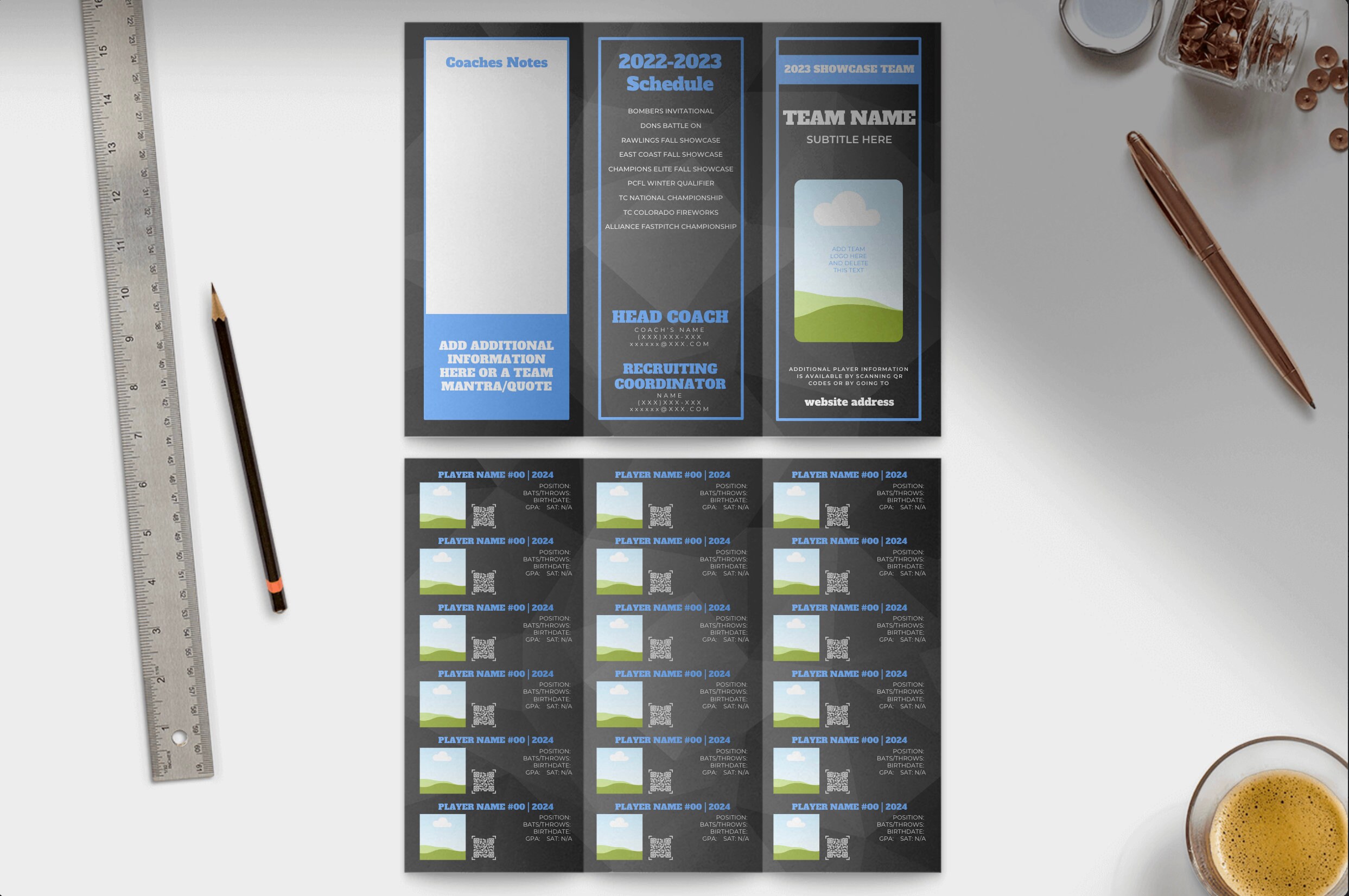 Sports Recruiting Tri-fold Brochure: 18 Player Profile (canva Template ...