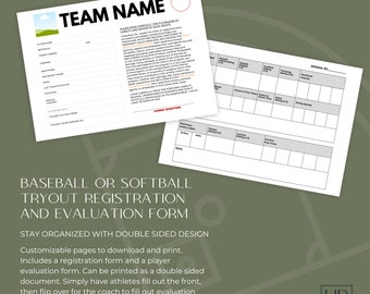 Baseball Softball Tryout Evaluation Sheet Printable Download PDF - Etsy