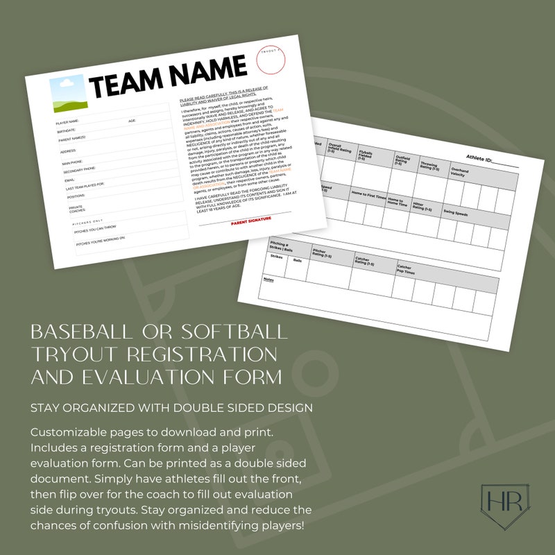 Baseball Tryout Form - Etsy