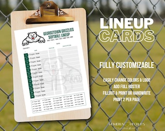 Softball Line up Card Printable, Digital Download - Etsy