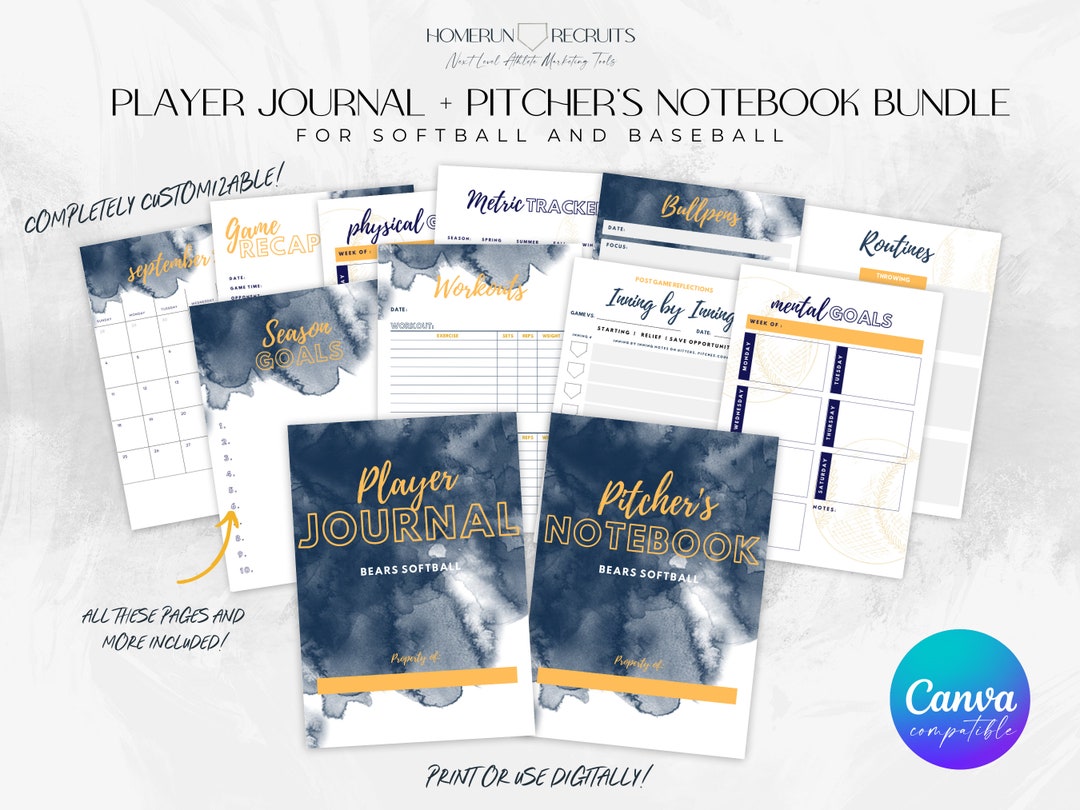 Softball Pitcher's Notebook Baseball Athlete Training Journal Bundle ...