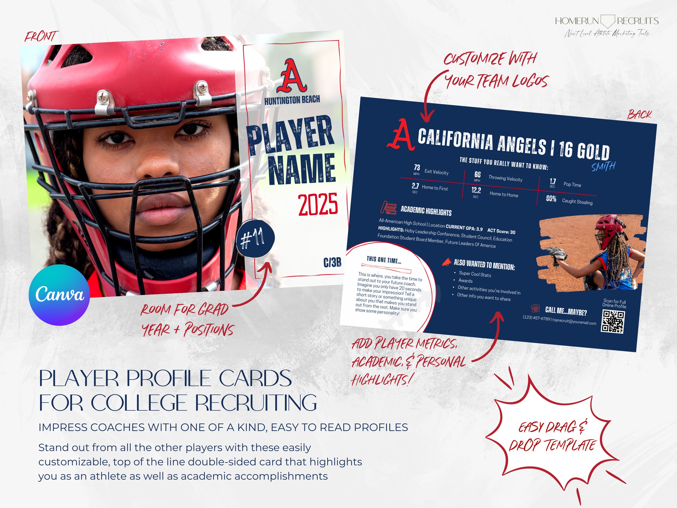 Athlete Profile Sports Resume College Recruiting Double Sided 5x7 ...