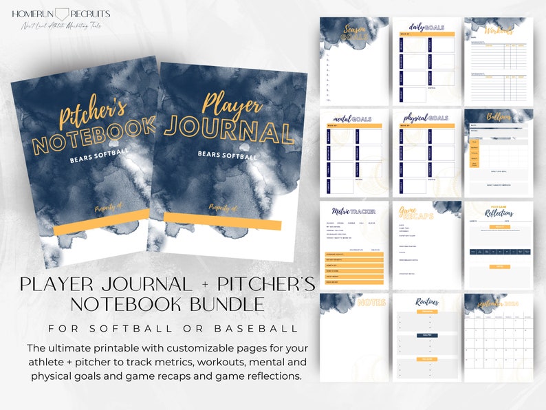 Softball Pitcher's Notebook Baseball Athlete Training Journal Bundle ...