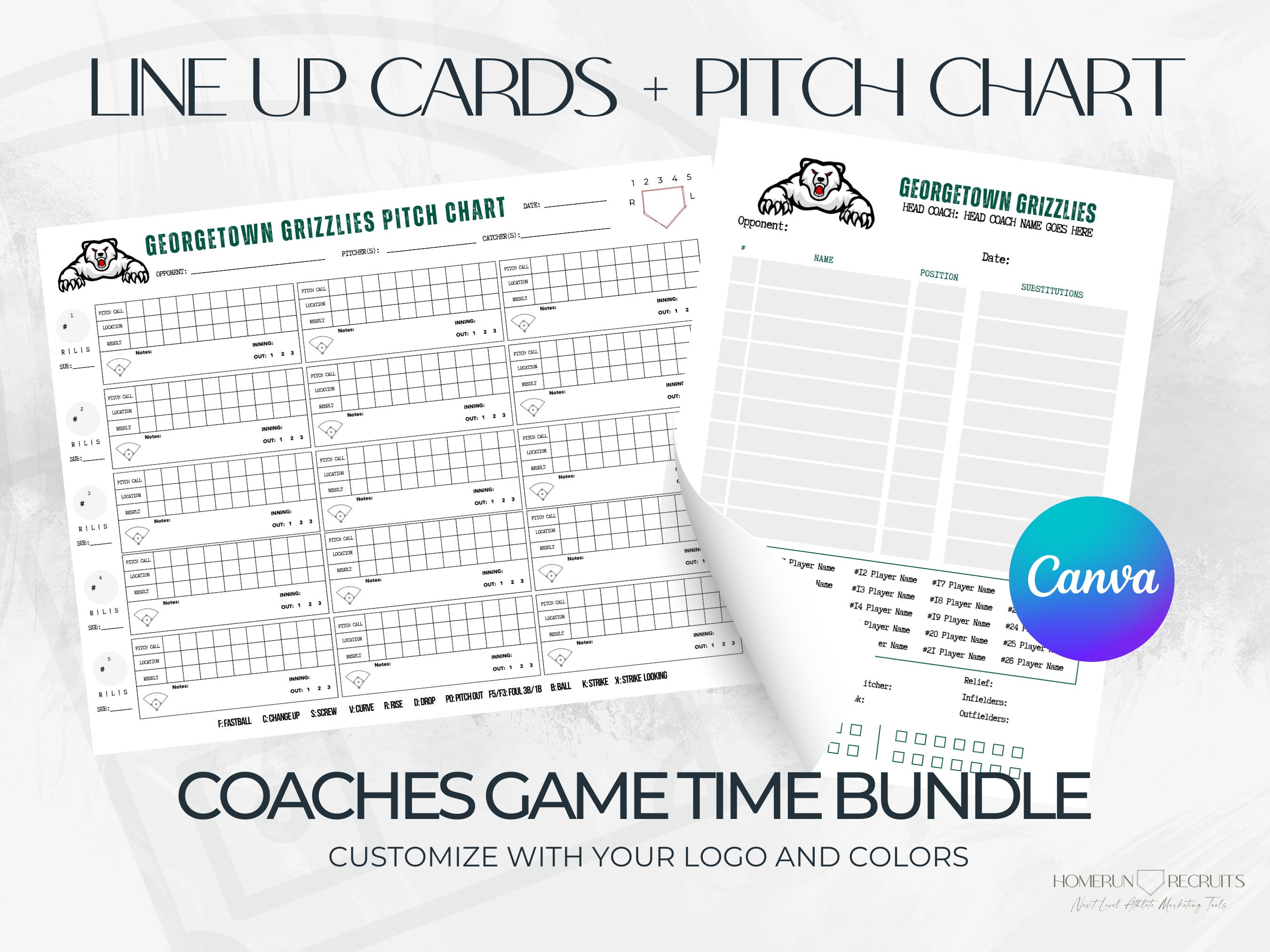 Fastpitch Softball Baseball Coaches Tools Pitch Chart and Lineup Card ...