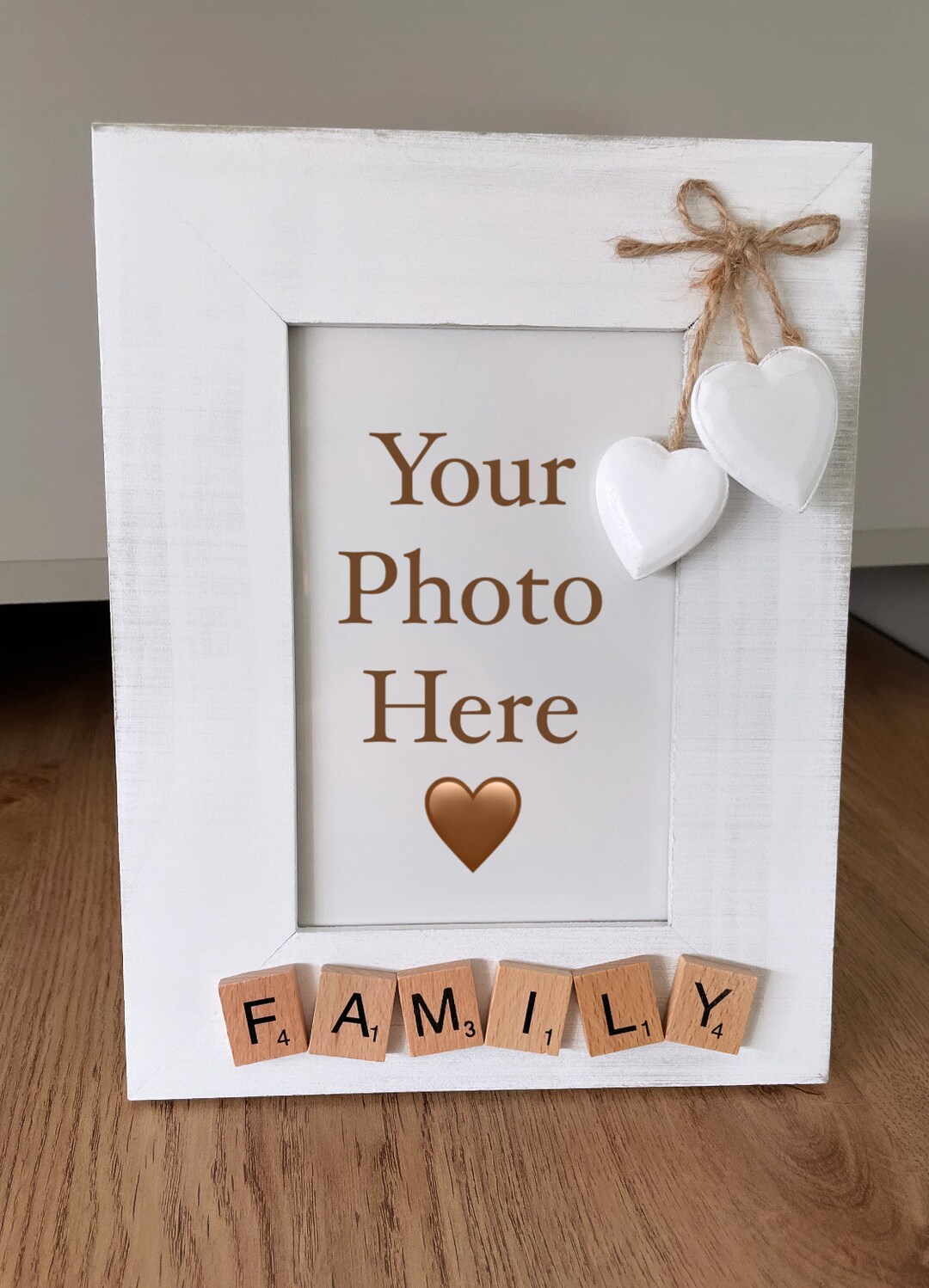Rustic Family Frame for 6 X 4 Photo / Frame With Hearts / Scrabble ...