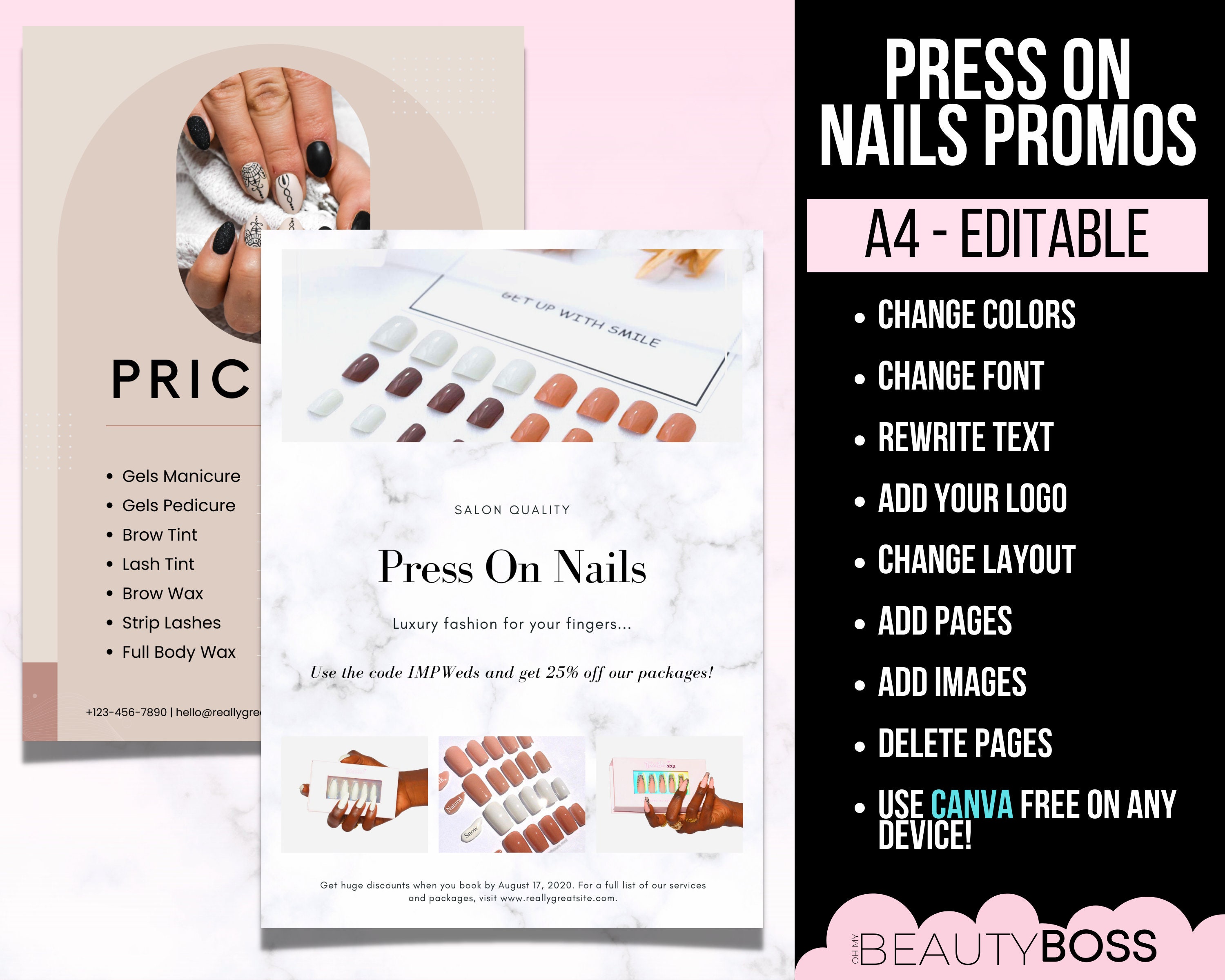 Press on Nail Flyer Templates, Editable Printable, Ads Poster, Stick on ...