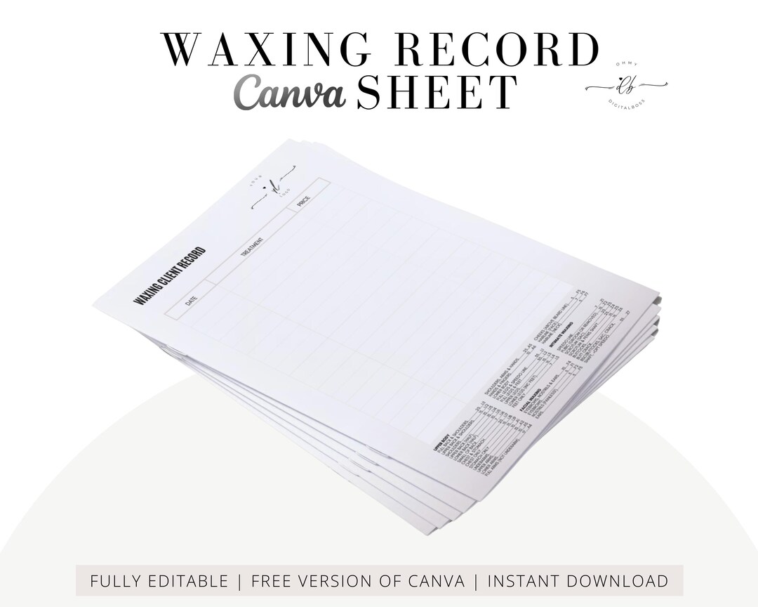 Waxing Record Forms, Client Record Sheet, Wax Services, Salon Documents ...