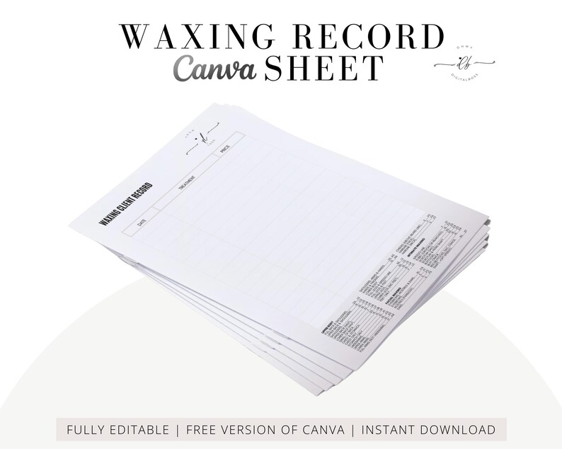 Waxing Record Forms, Client Record Sheet, Wax Services, Salon Documents ...