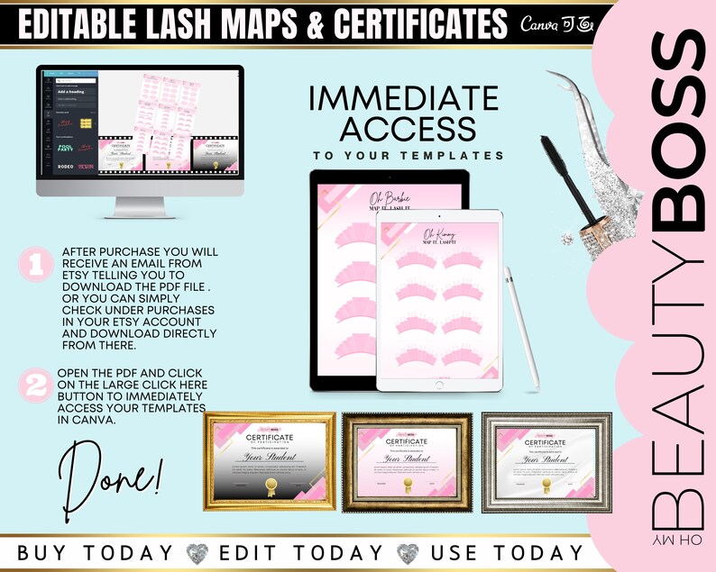 Editable Lash Maps & Lash Certificates, Student Packet, Lash Practice ...