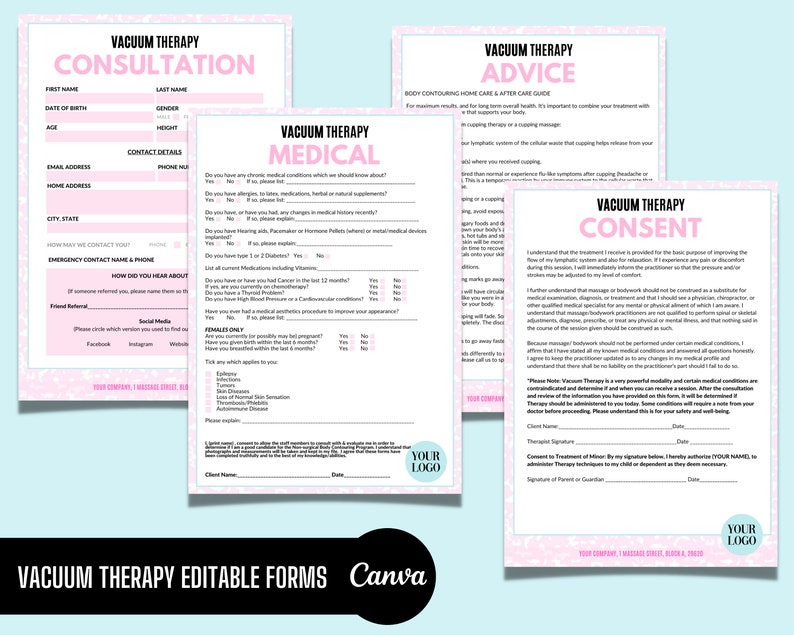 Vacuum Therapy Forms, Buttock Cupping, Butt Lift Consent, Editable Body ...