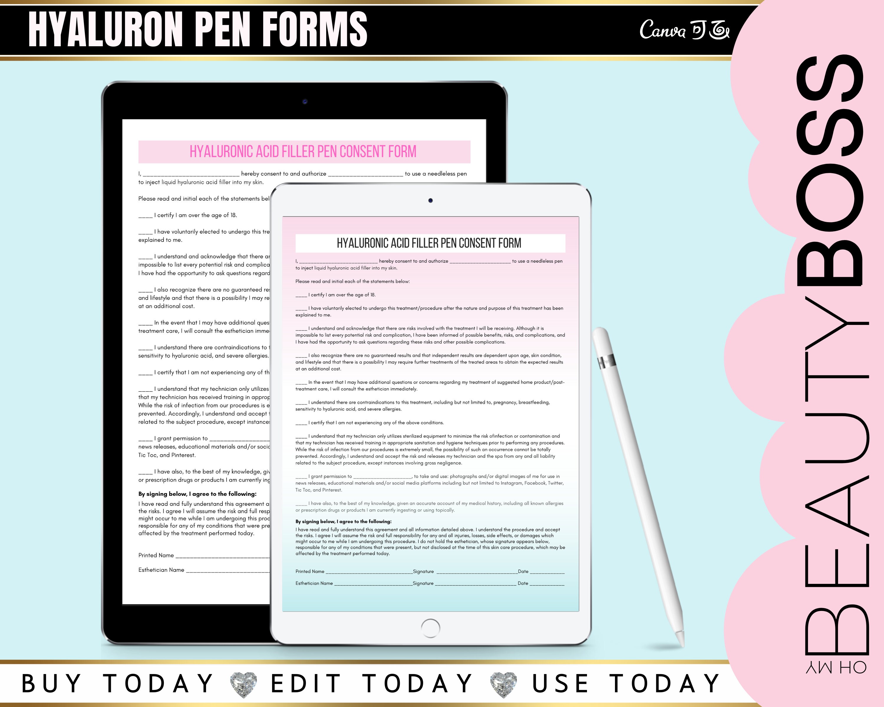 Hyaluron Pen Consent Form Simple Consent Form Hyaluronic - Etsy