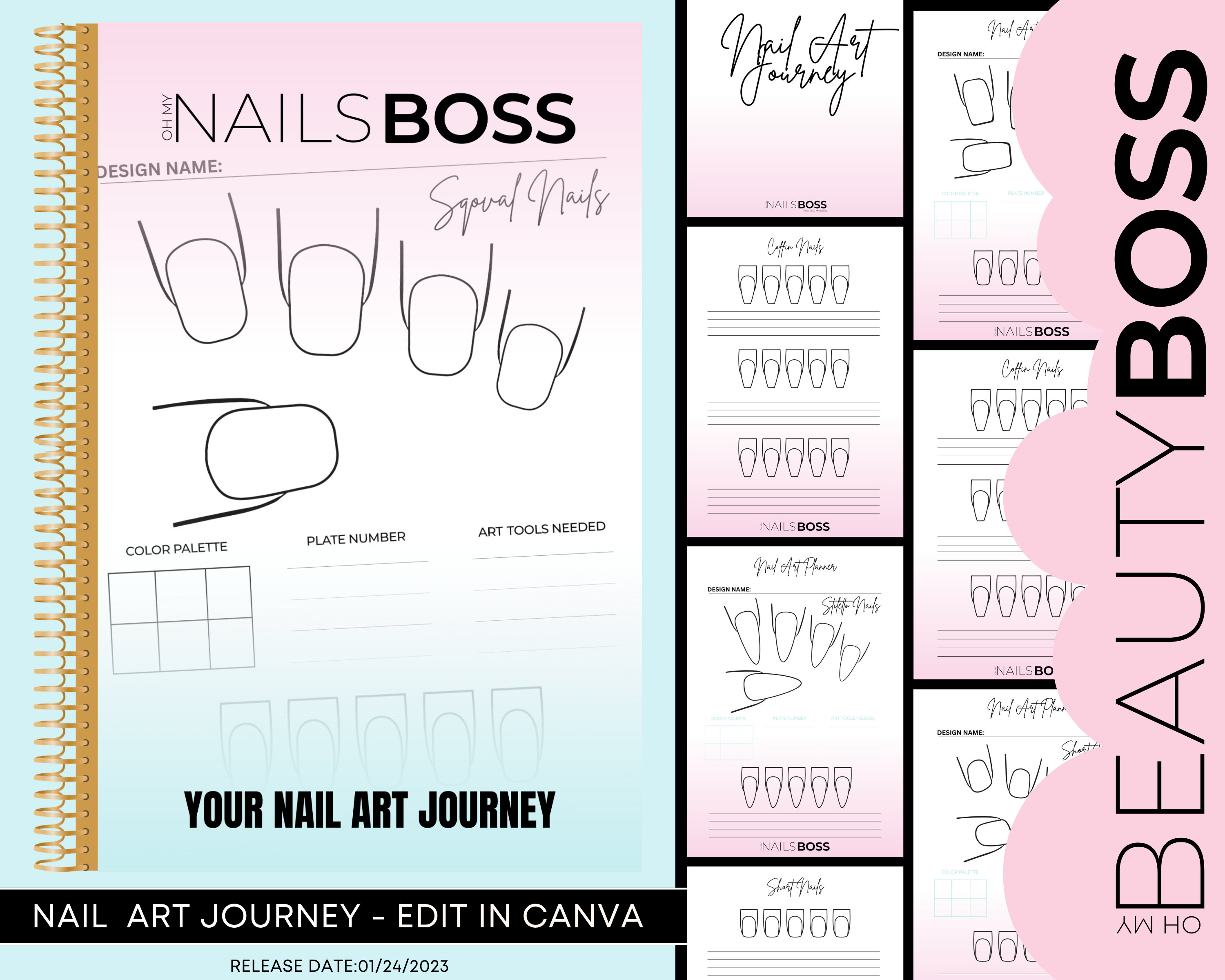 Nail Art Journey Workbook, Practice Sheets, Nail Practice Template ...