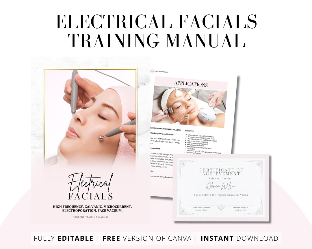 Electrical Facials Training Manual, Esthetician Class Guide (canva Edit ...