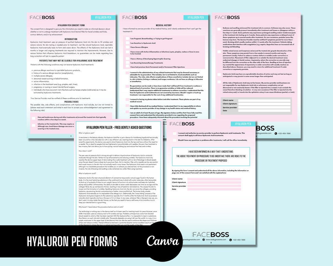 Editable Hyaluron Pen Forms, Hyaluronic Filler Pen, Consultation ...