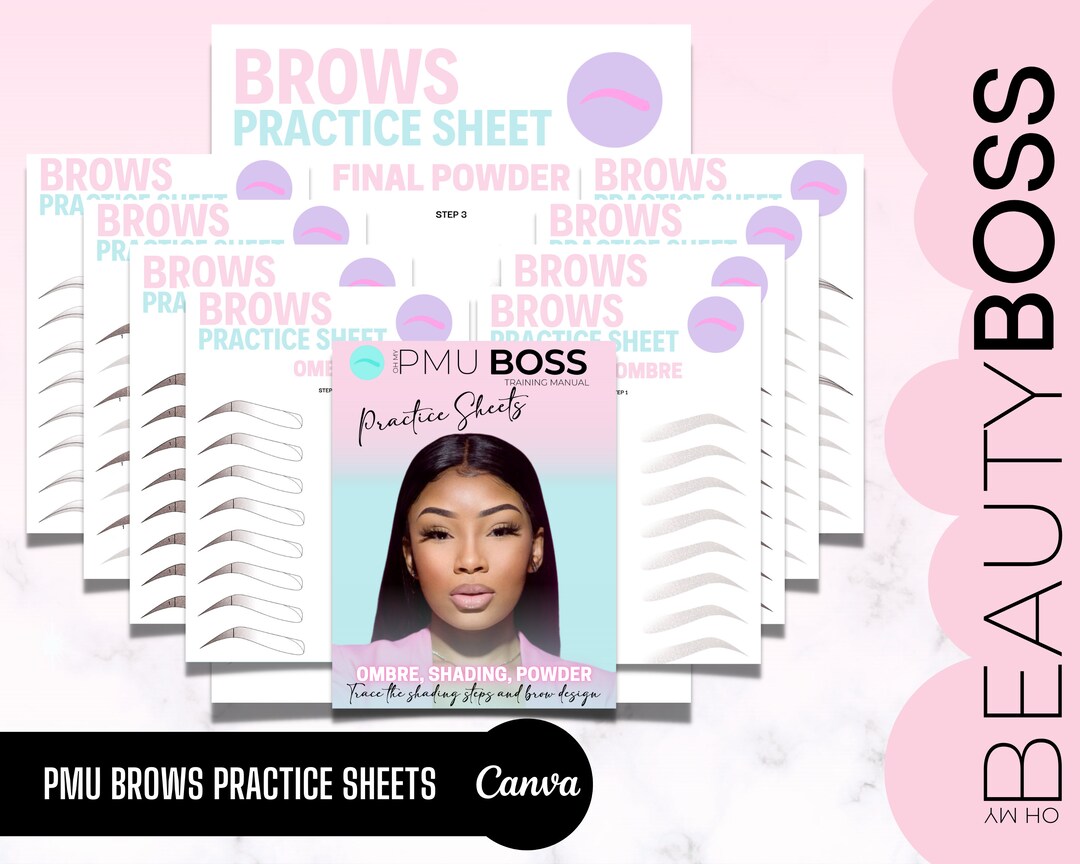 Editable PMU Brow Practice Sheets, Ombre, Powder, Shading, Permanent Makeup Printable, Student ...