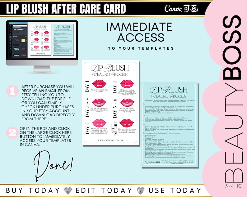 Lip Blushing Aftercare, Lips Tattoo Care Cards, Micropigmentation, PMU ...