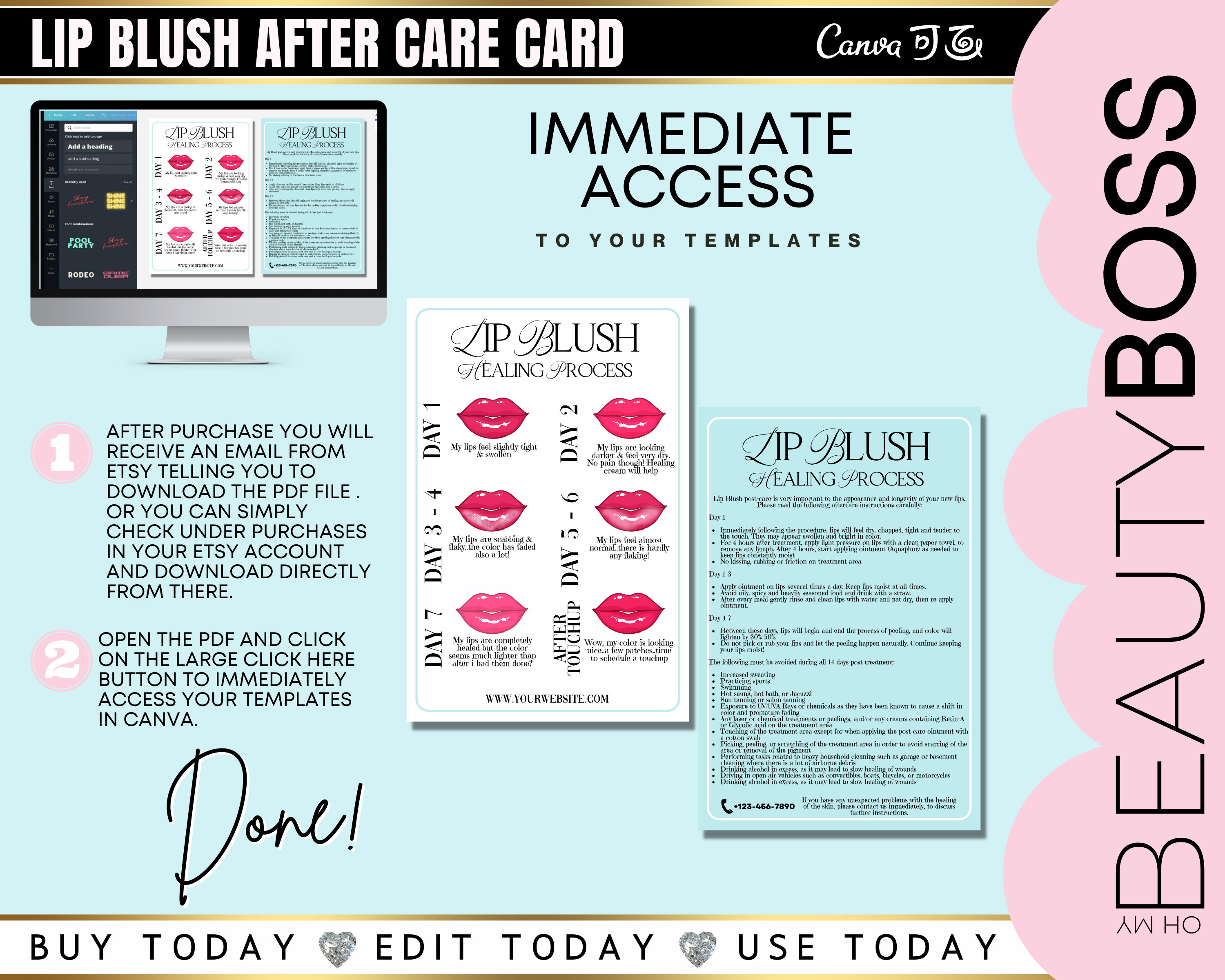 Lip Blushing Aftercare, Lips Tattoo Care Cards, Micropigmentation, PMU ...