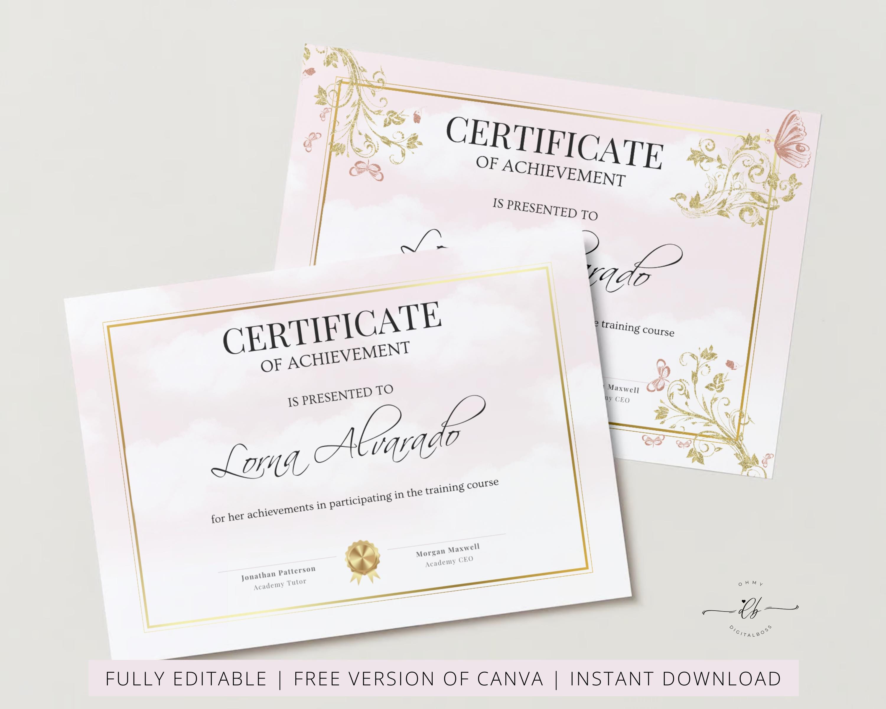 Editable Certificate of Achievement Templates for Any Beauty Course or ...