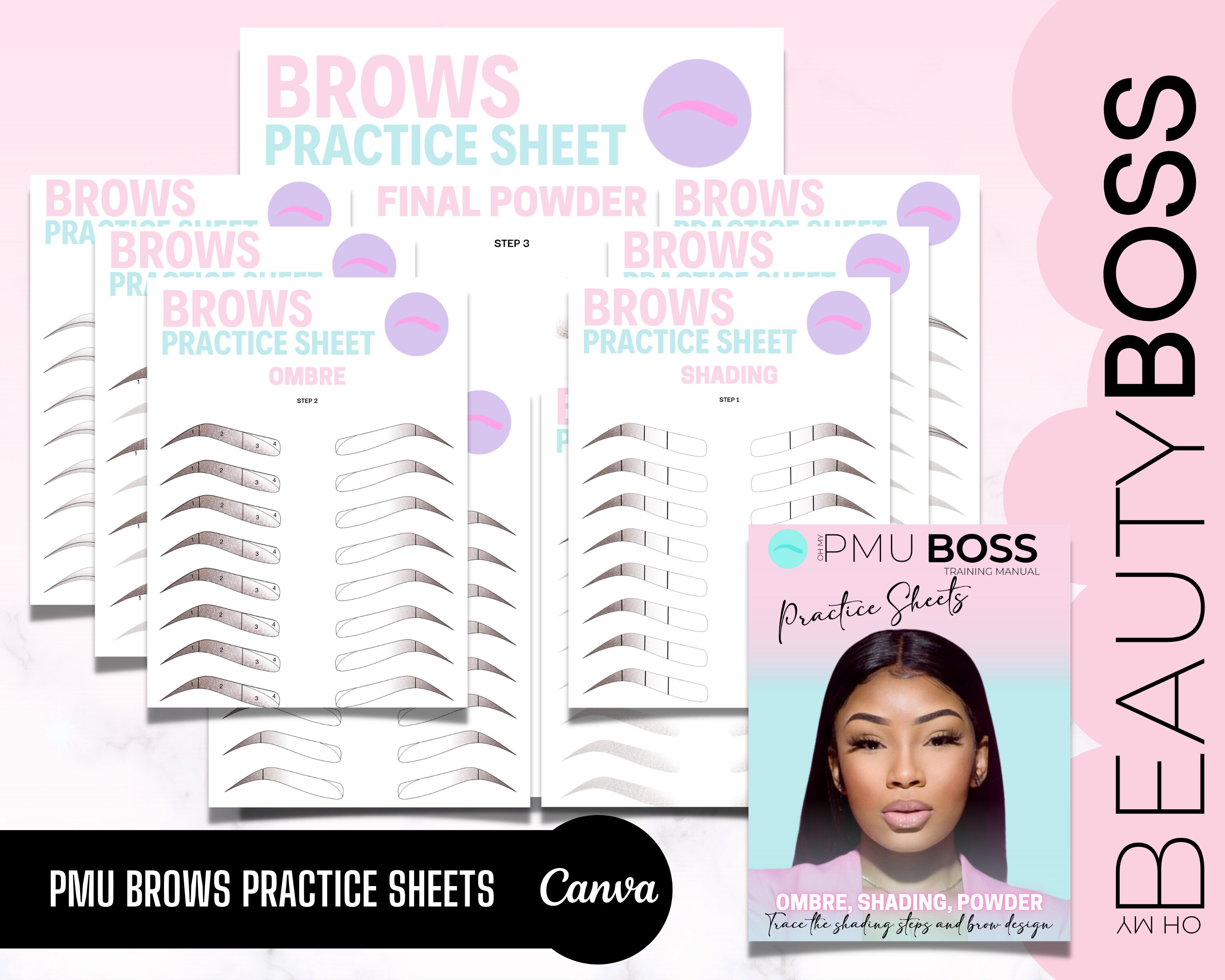 Editable Pmu Brow Practice Sheets Ombre Powder Shading Permanent