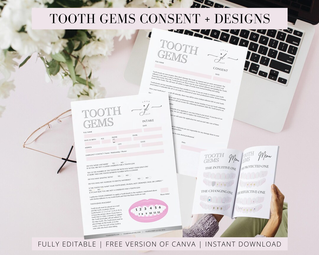 Tooth Gems Intake, Consent and Aftercare Forms Plus Tooth Gem Design ...