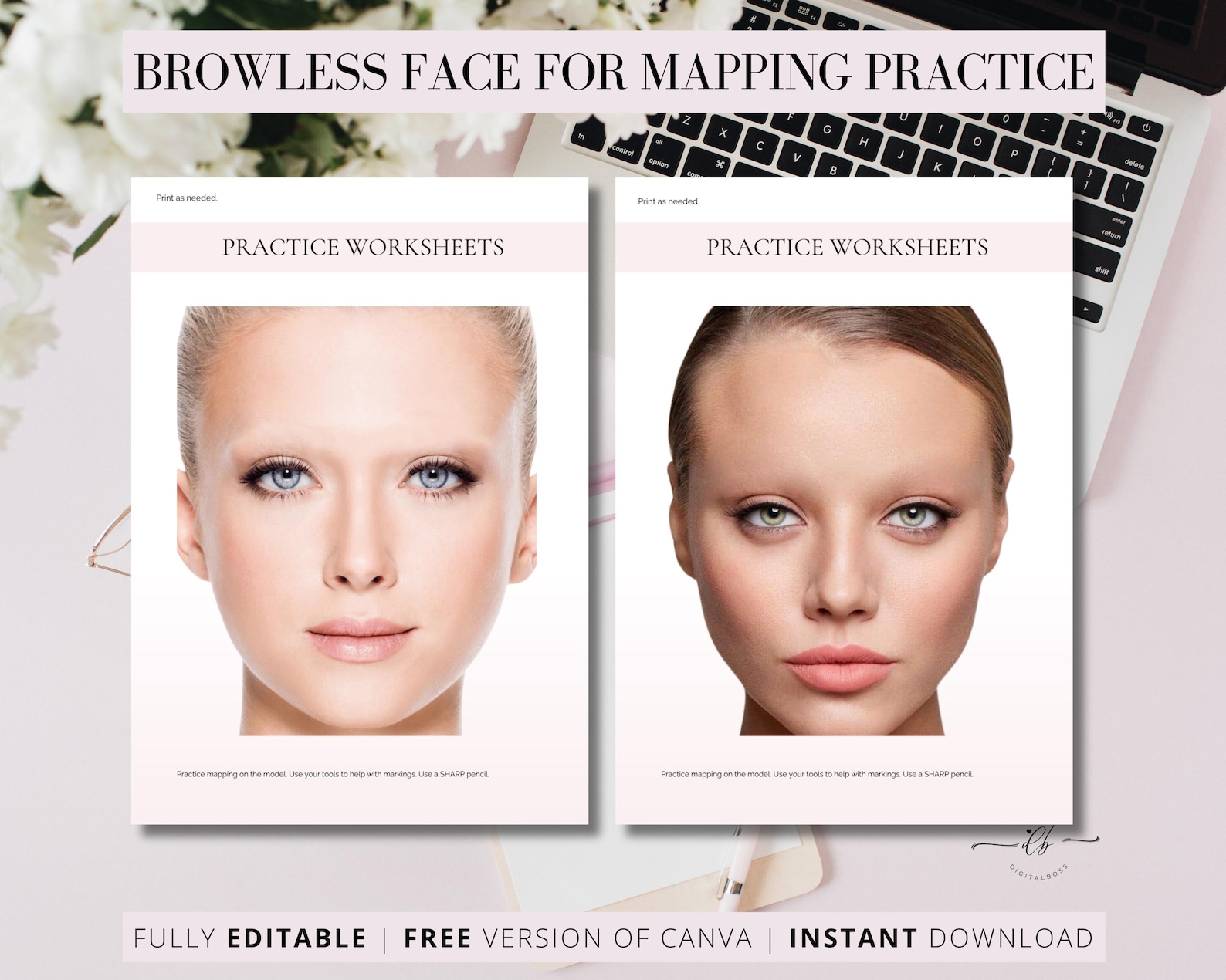 Browless Faces for Practicing Brow Mapping and Eyebrow Drawing, Edit in ...
