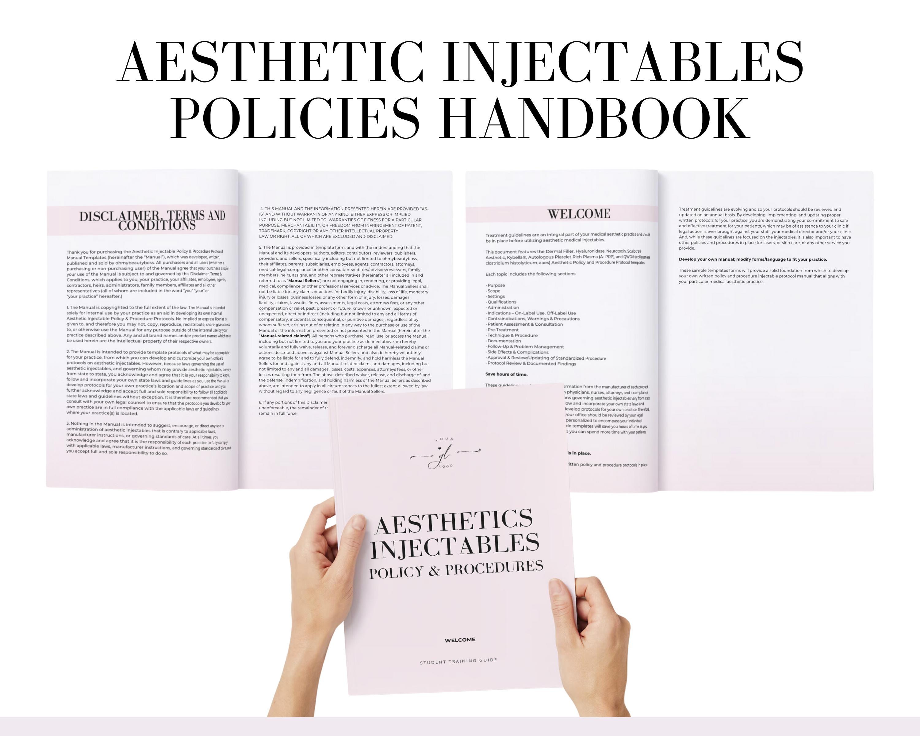 Medspa Clinic Policy Handbook, Aesthetic Injectables SOP (editable ...