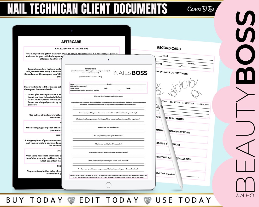 Nail Tech Client Consent Forms, Client Consultation Forms, Beauty Forms ...