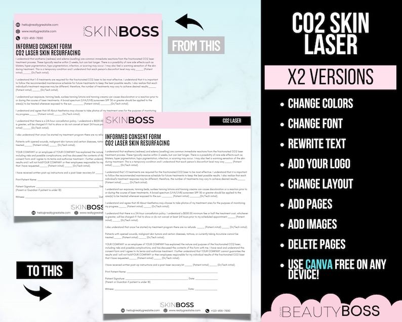 CO2 Laser Consent Form, Informed Consent, Laser Skin Therapy, Laser ...