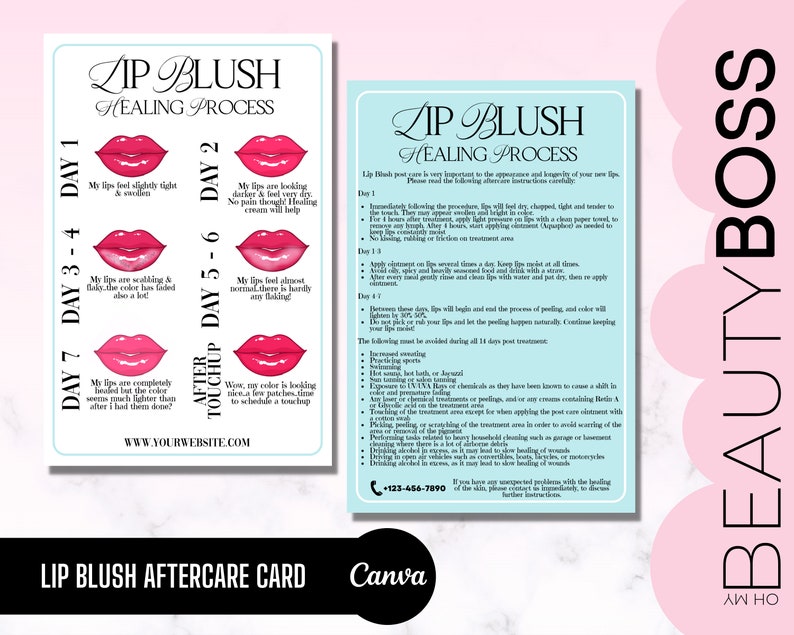 Lip Blushing Aftercare, Lips Tattoo Care Cards, Micropigmentation, PMU ...