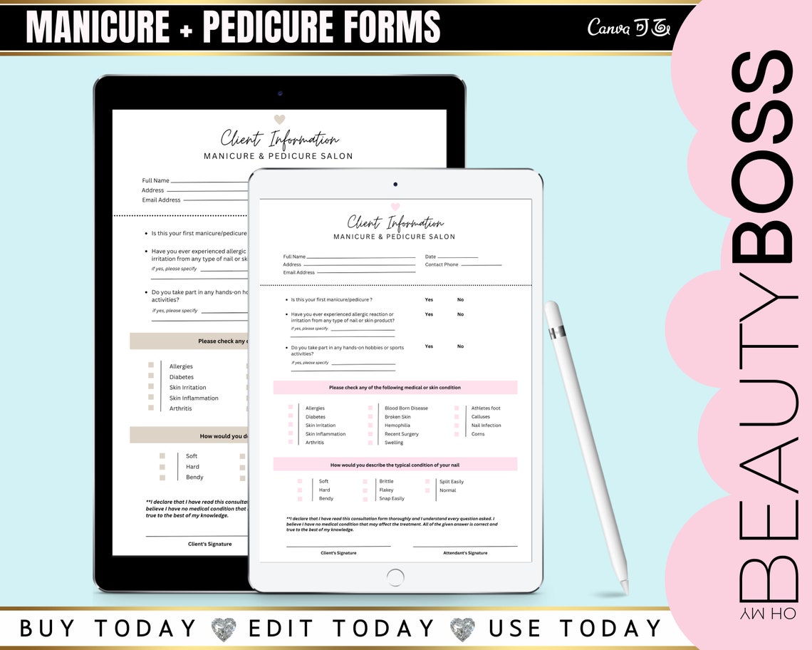 Manicure and Pedicure Documents Consent Form Consultation - Etsy