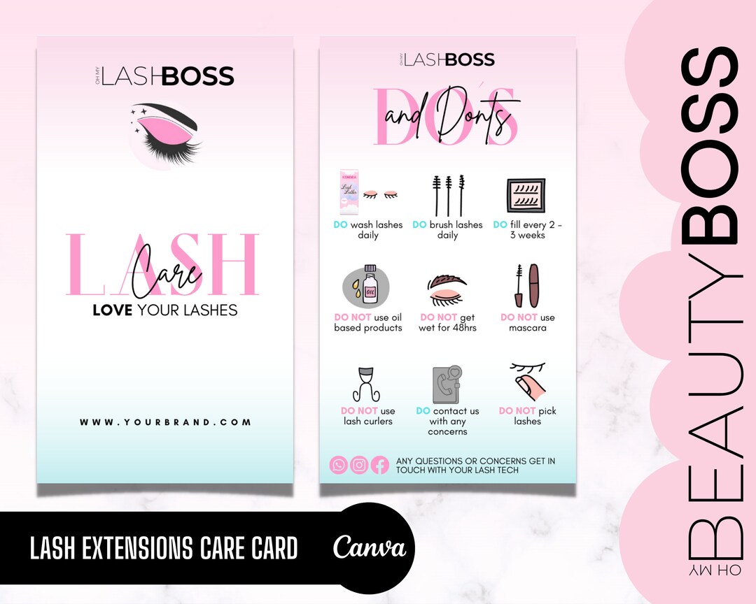 Lash Extensions Client Care Card, Lash Aftercare, Lash Extensions, Lash ...