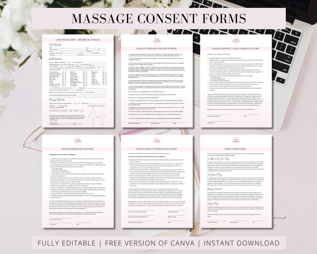 Massage Consent Forms, Editable Consultation, Intake, Liability Policy ...