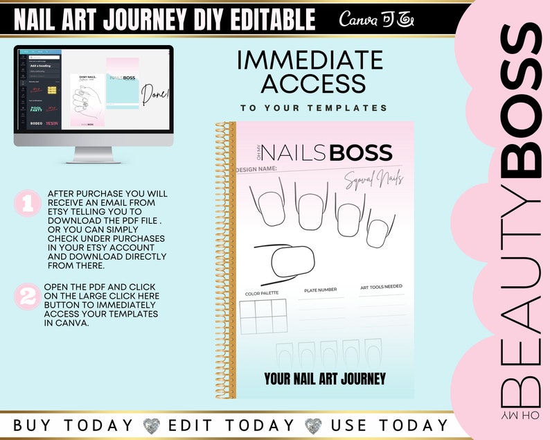 Nail Art Practice Workbook, Nail Shape Templates (edit in Canva) - Etsy
