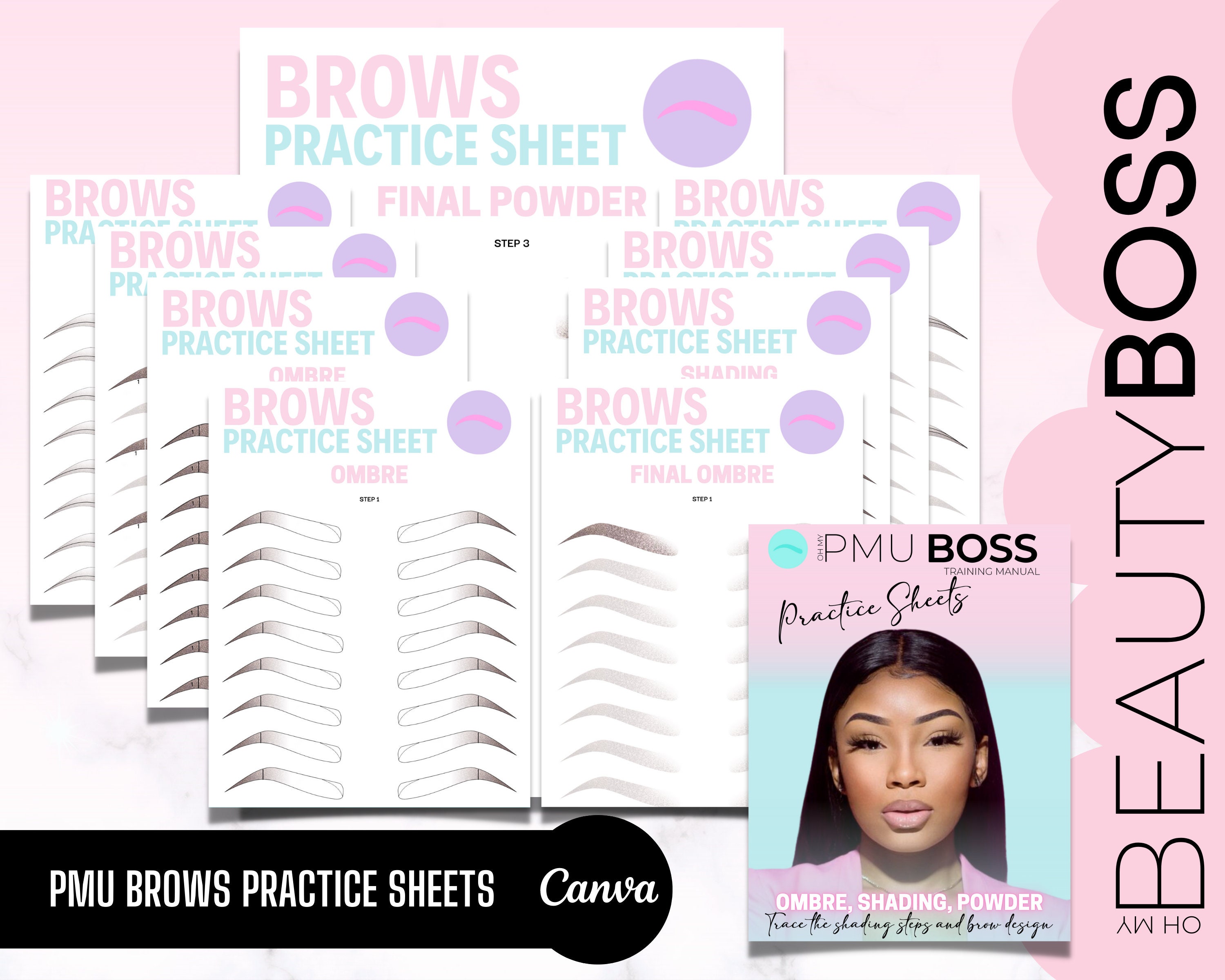 Editable PMU Brow Practice Sheets, Ombre, Powder, Shading, Permanent ...