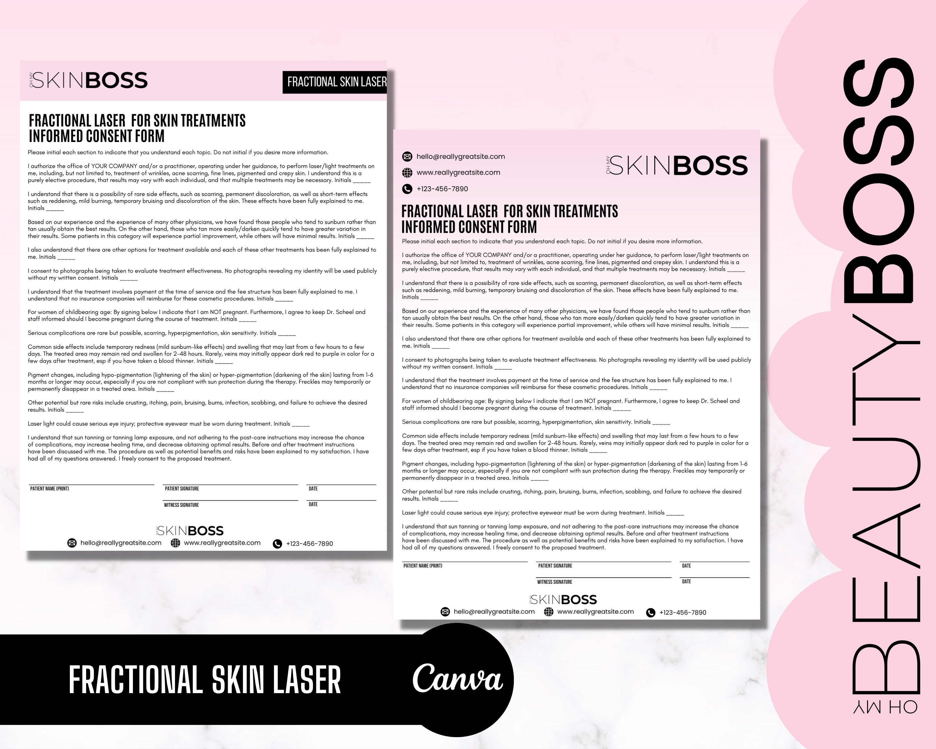 Fractional Laser Consent Form, Informed Consent, Laser Skin Therapy ...