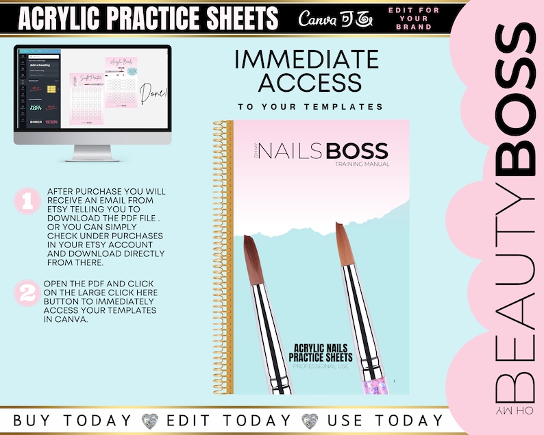 Acrylic Bead Ratio Workbook, Acrylic Application Practice Sheets, Nail ...