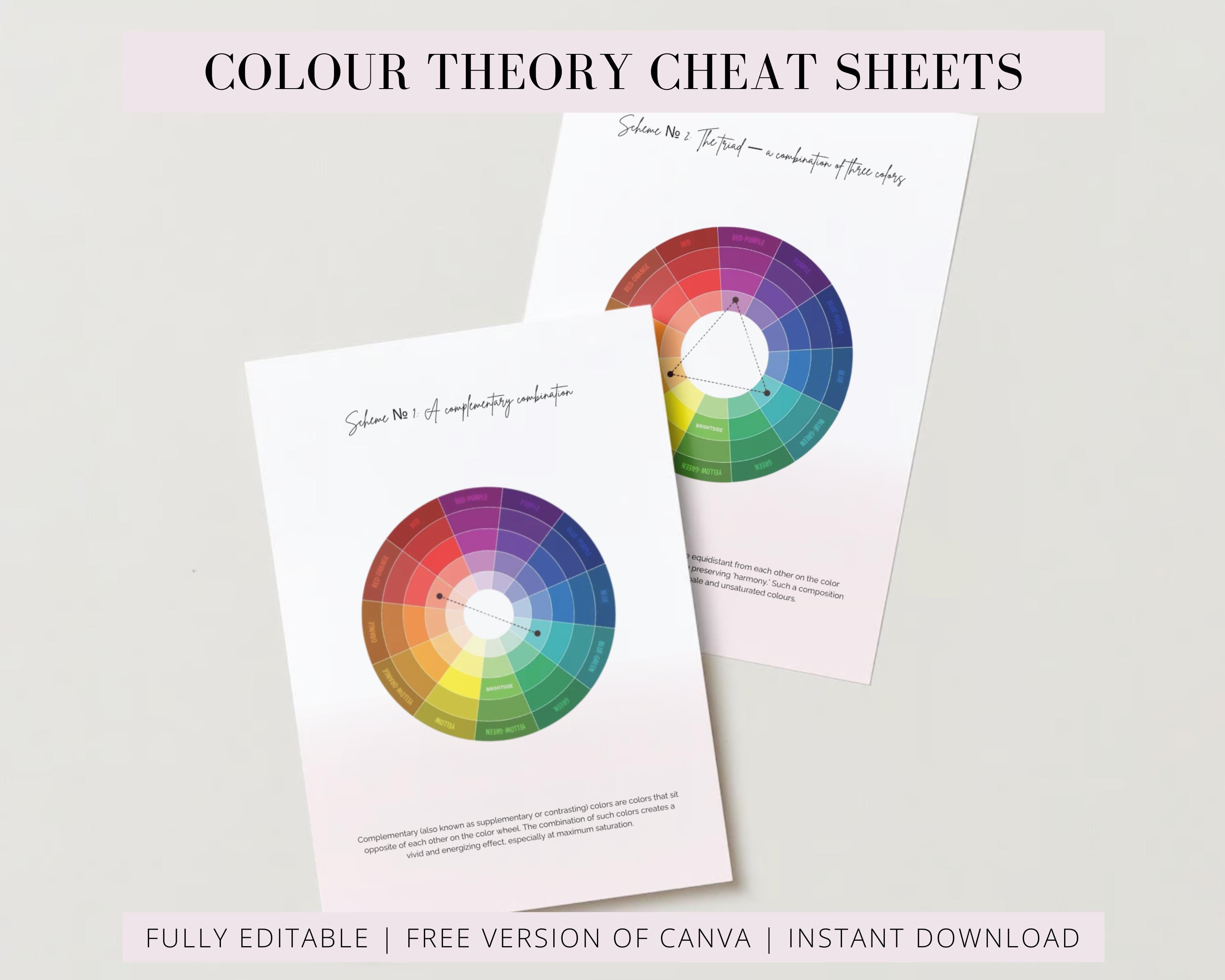 Colour Theory Cheat Sheets, Colour Theory Notes, Editable in Canva - Etsy
