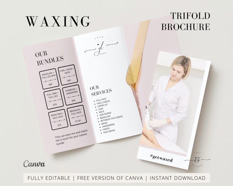 Waxing Salon Trifold Brochure, Esthetician, Wax Services, Waxing Flyers ...
