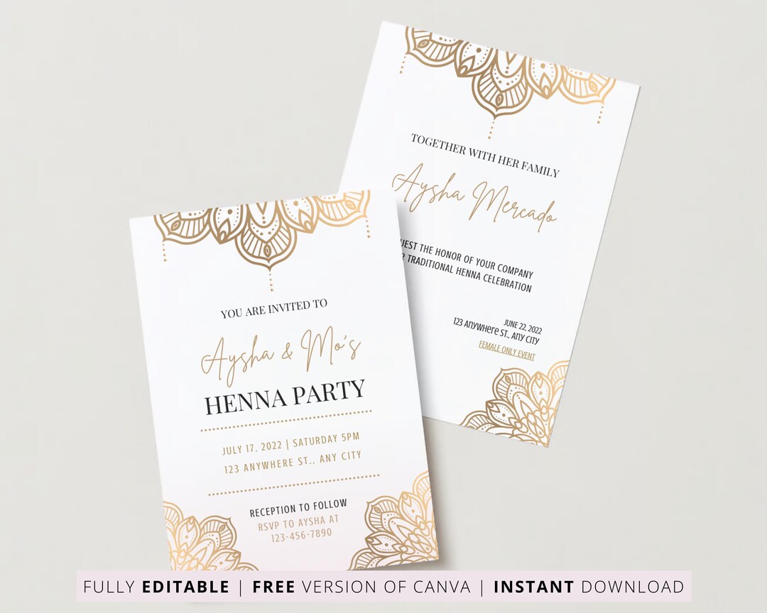 Henna Party Invites, Henna Party Invitations, Edit in Canva - Etsy