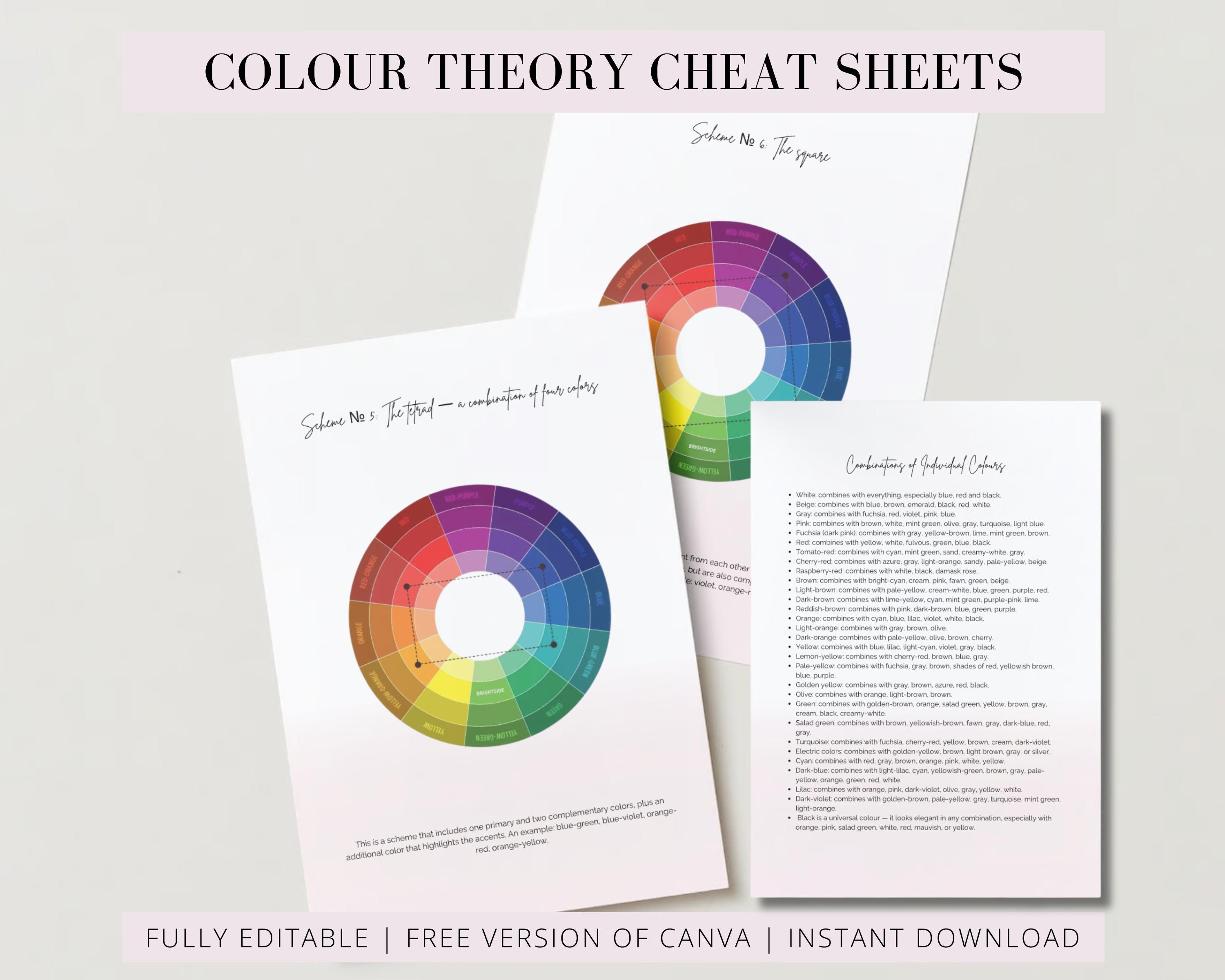 Colour Theory Cheat Sheets, Colour Theory Notes, Editable in Canva - Etsy