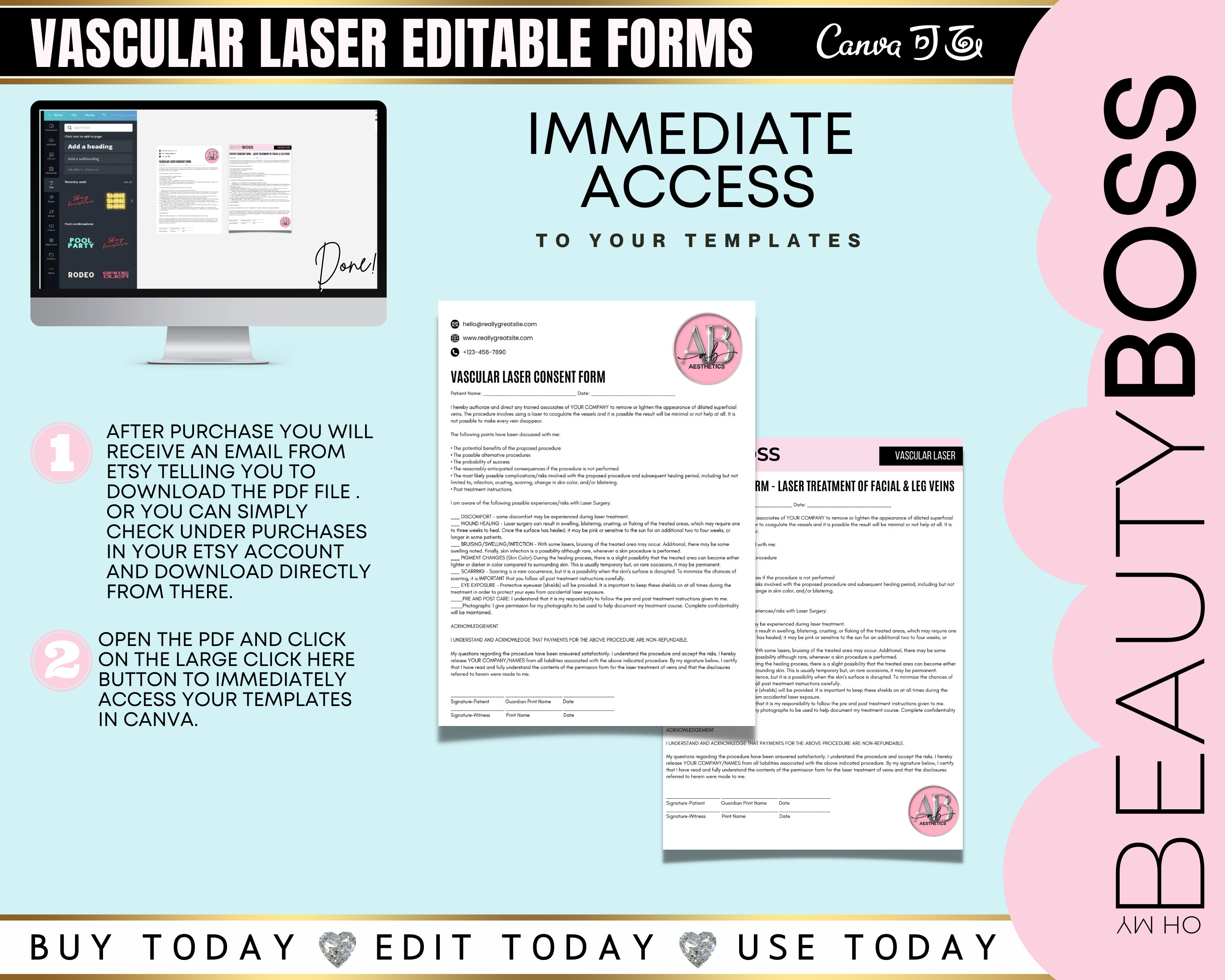 Vascular Laser Consent Forms, Leg Veins, Facial Veins, Brandable, Edit ...