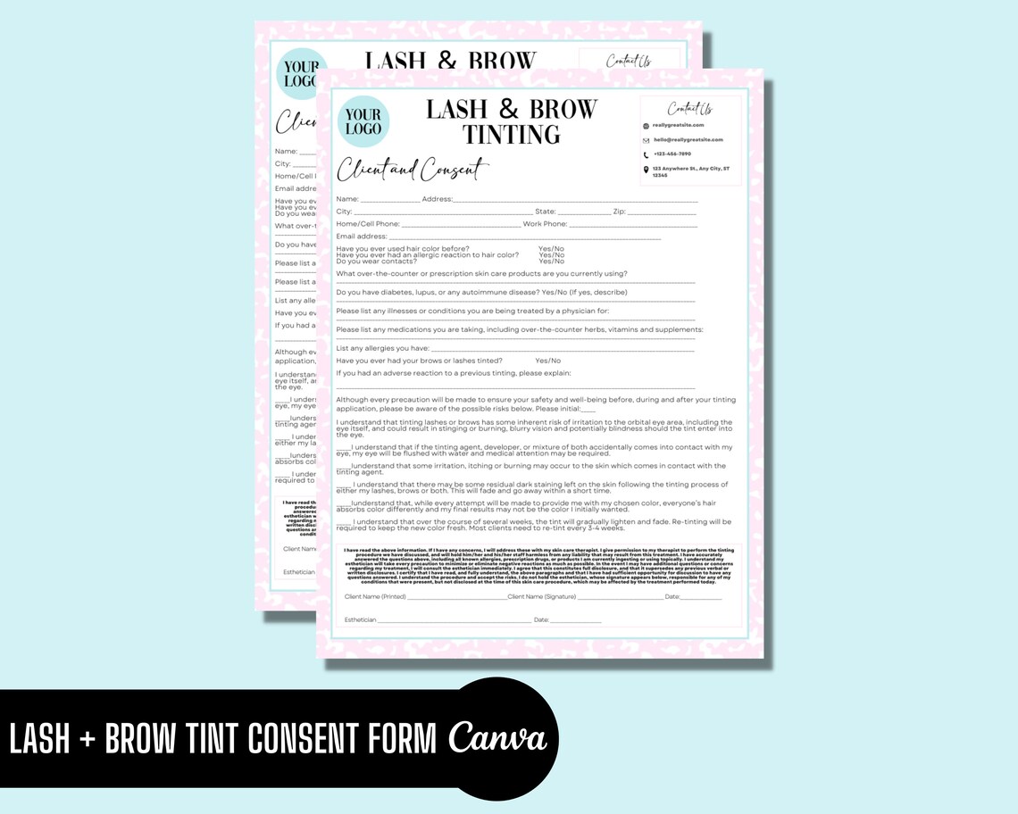 Lash and Brow Tint Consent Form, Simple Consent Form, Esthetician Forms ...