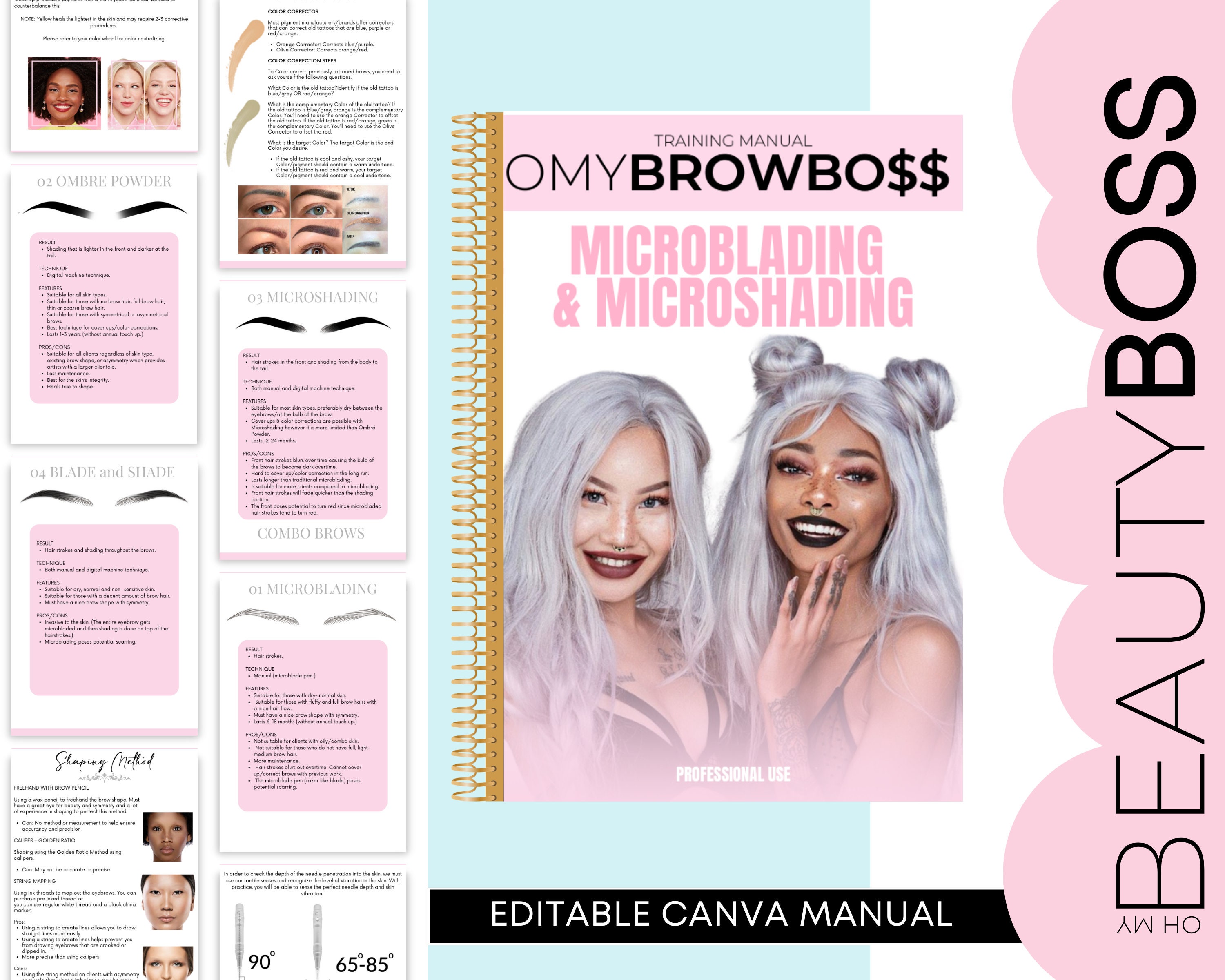 Microblading Training Manual, Combo PMU Brows, Workbook, Brow Mapping, Student Practice, Brow ...