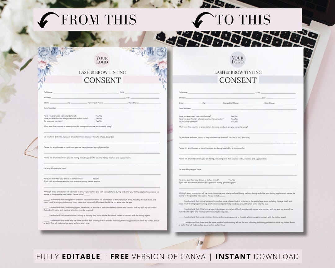 Lash and Brow Tint Consent Form, Simple Consent Form, Esthetician Forms ...