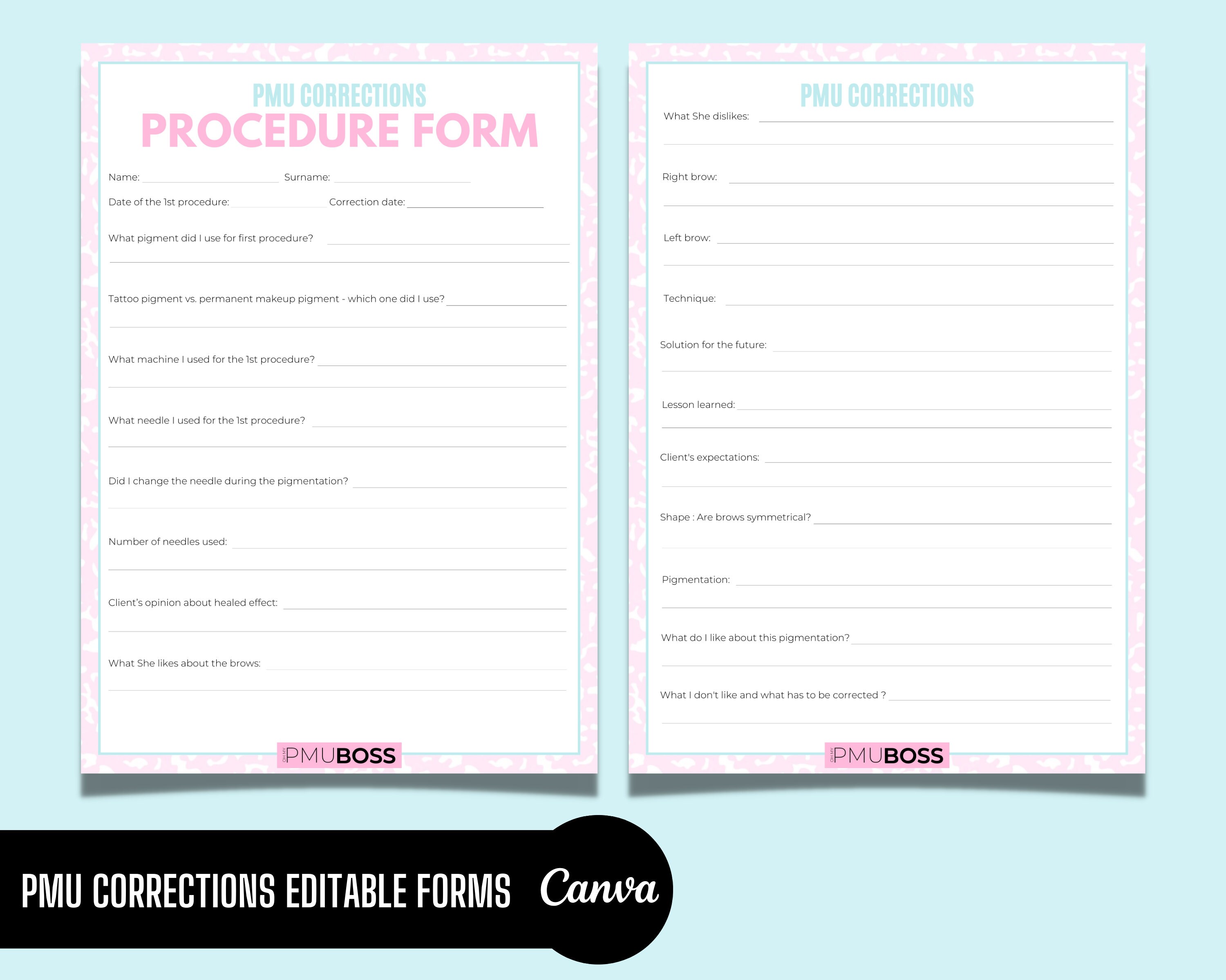 Editable PMU Corrections Forms, Client Intake, Permanent Makeup ...
