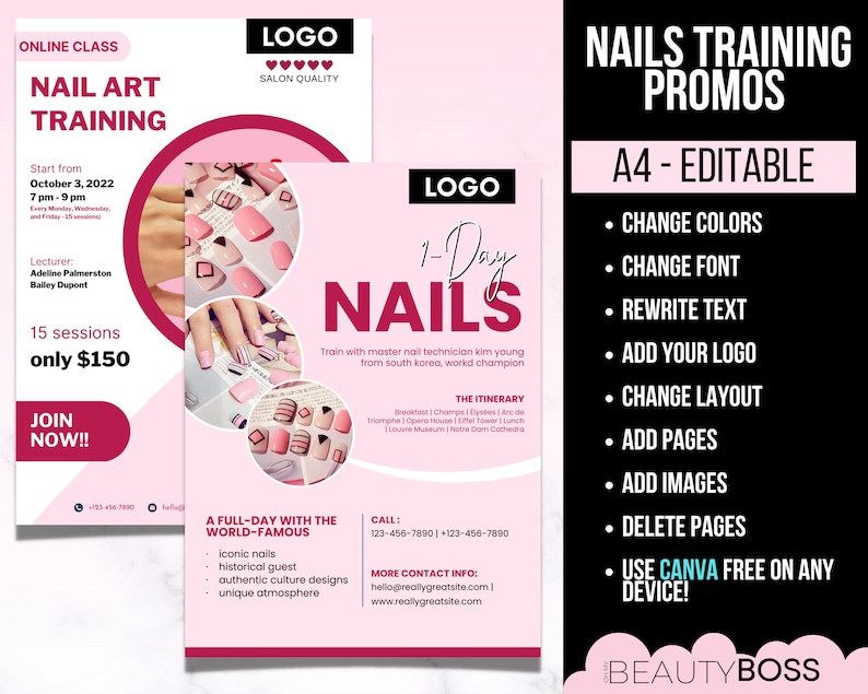 Nail Training Flyer Templates, Nail Tech Class, Salon Ads Poster, Stick ...
