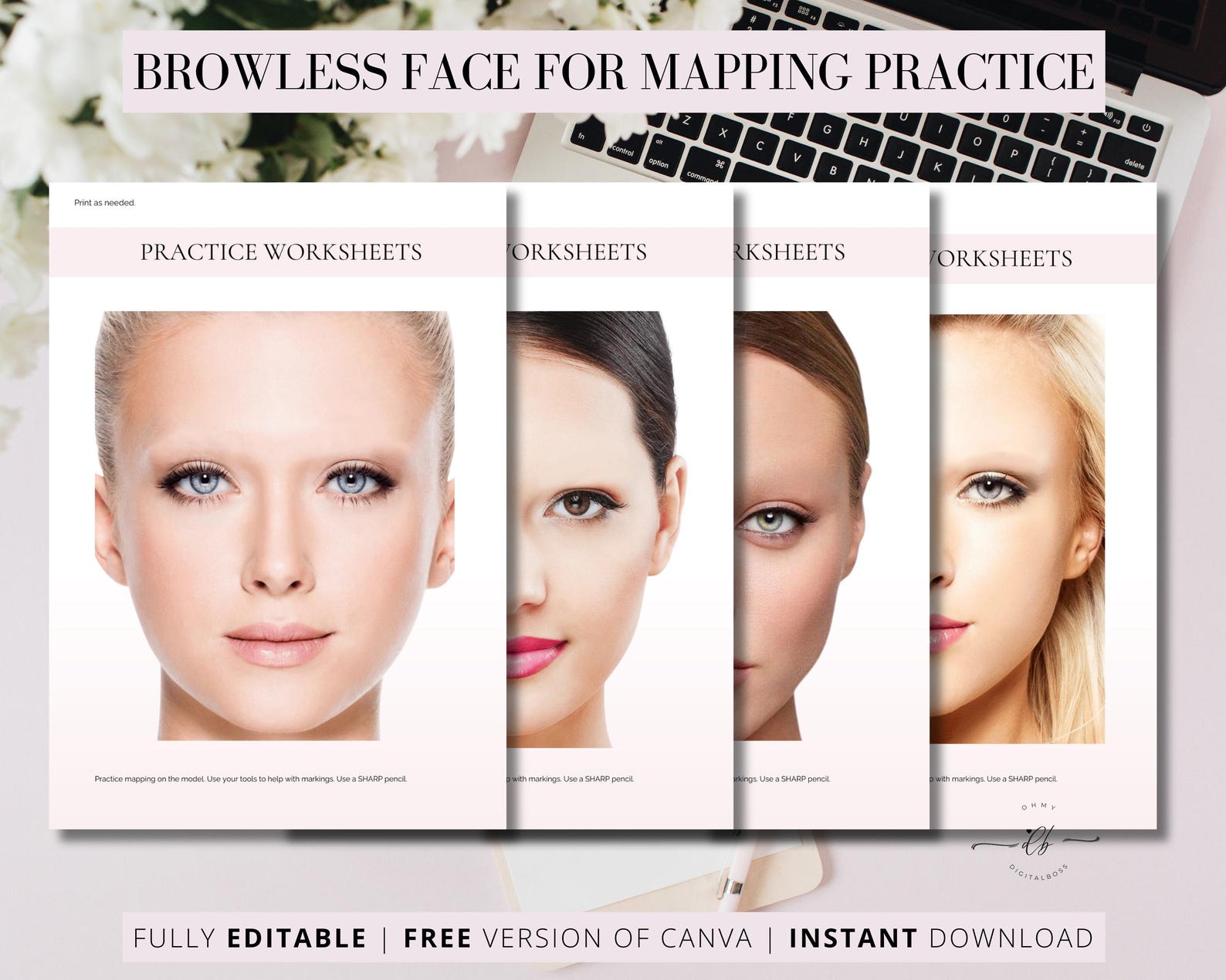 Browless Faces for Practicing Brow Mapping and Eyebrow Drawing, Edit in ...